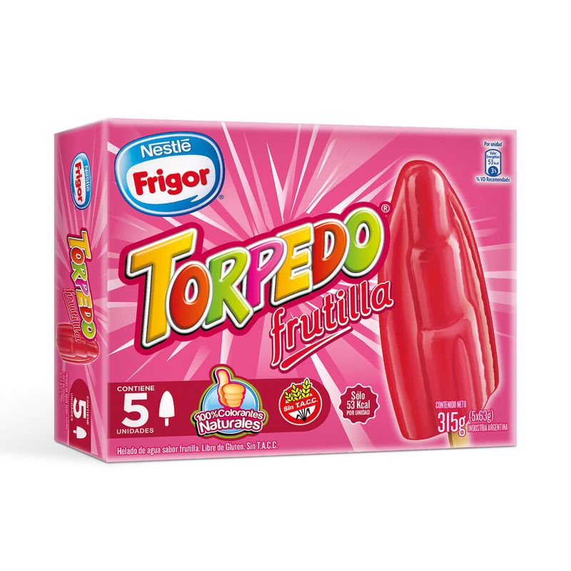 Helado de palito de agua Torpedo Frigor frutilla 5 u. - Carrefour