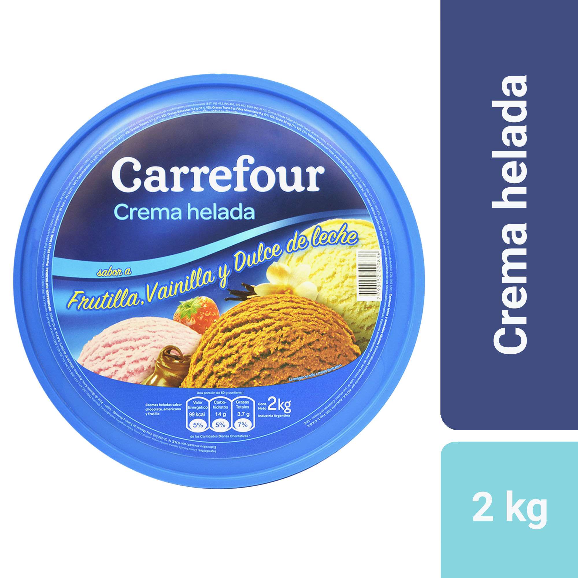 Helado Carrefour frutilla, vainilla y dulce de leche 2 kg. - Carrefour