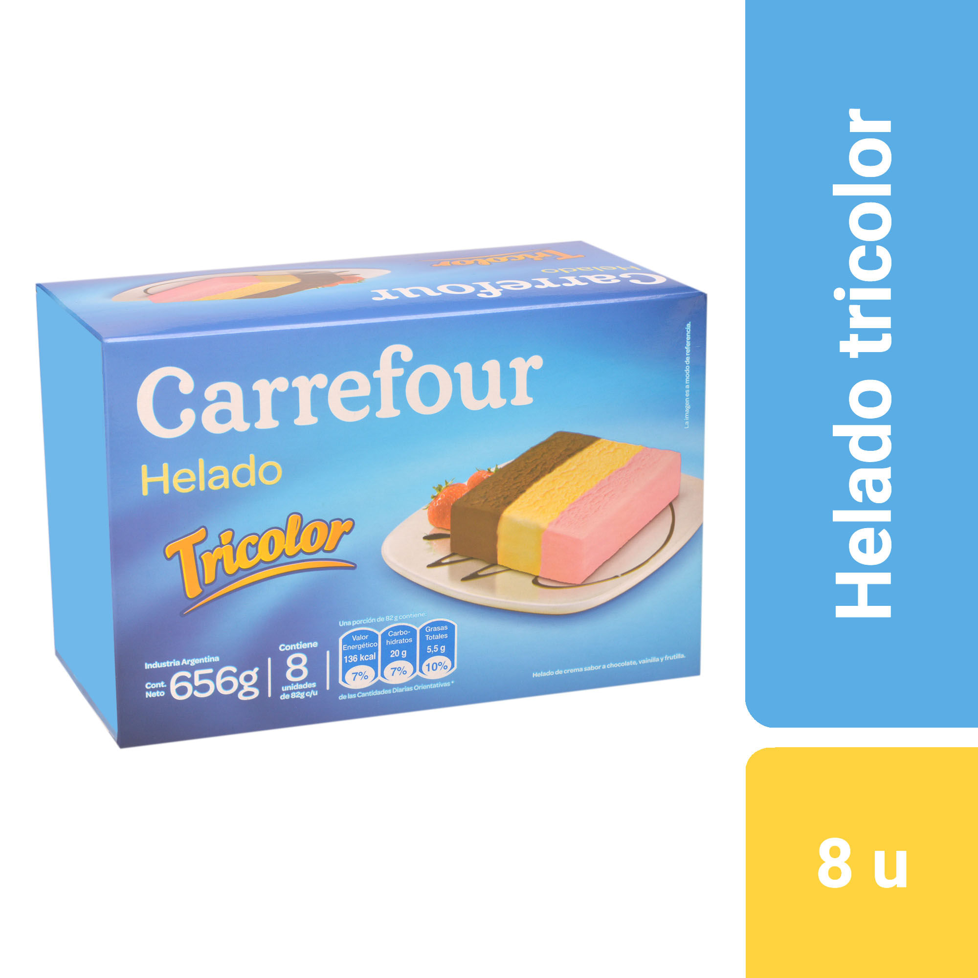 Postre helado Carrefour tricolor 656 g. - Carrefour