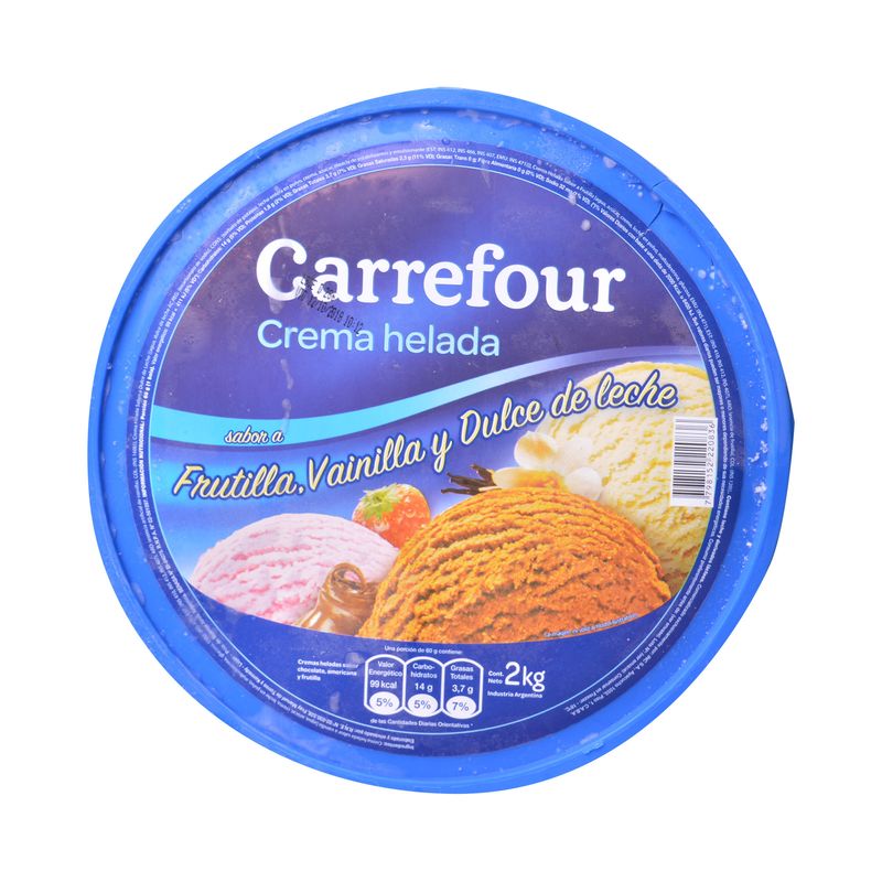 Helado Carrefour frutilla, vainilla y dulce de leche 2 kg. - Carrefour