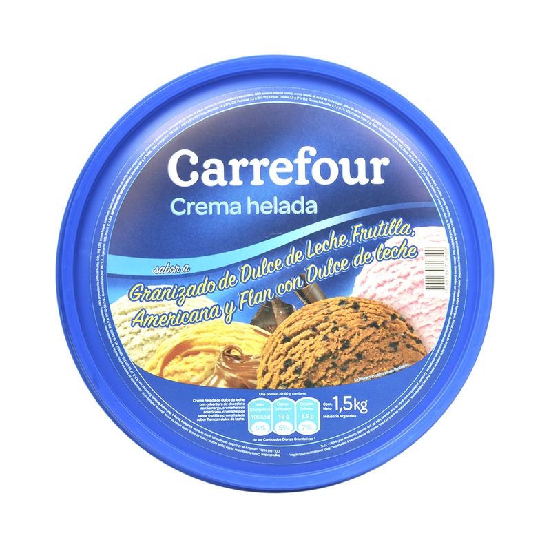 Helado Carrefour dulce de leche crema americana y flan 1.5 kg. - Carrefour