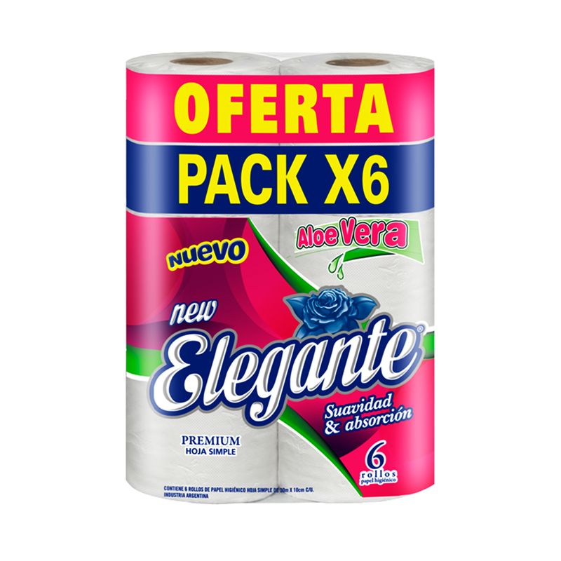Papel Higiénico Hoja Simple Elegante Aloe Vera 6 X 30 M Carrefour