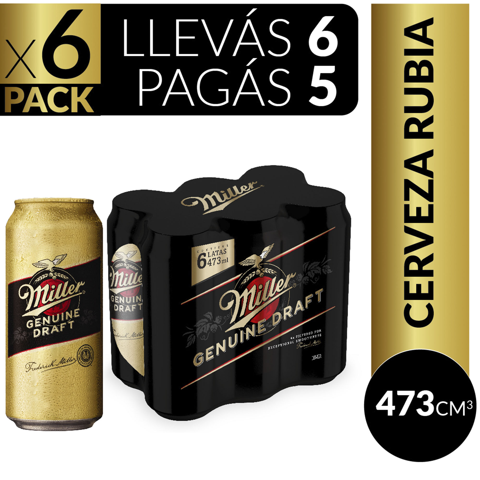 Cerveza Miller lata 473 cc. x 6 uni - Carrefour
