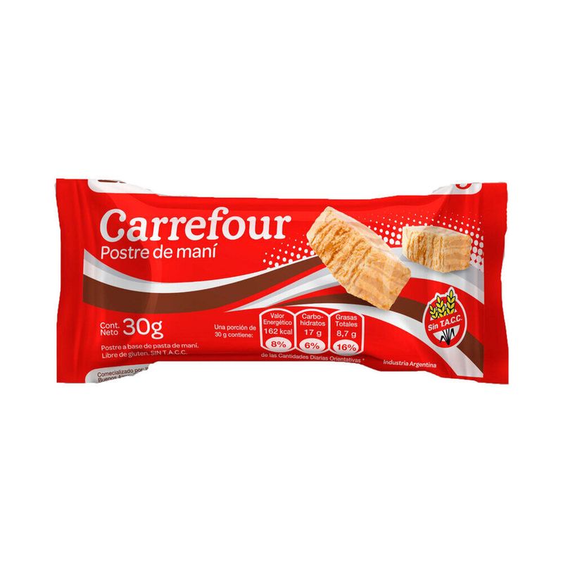 Postre Carrefour a base de pasta de maní barra sin TACC 30 g. - Carrefour