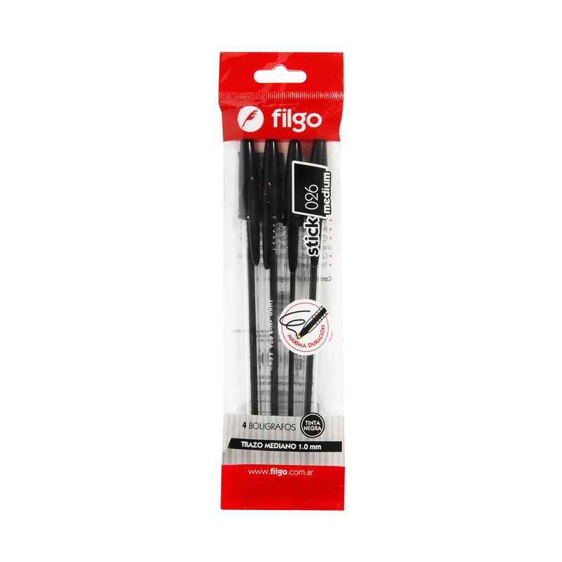 Bolígrafo Filgo negro stick 026 x 4 uni - Carrefour