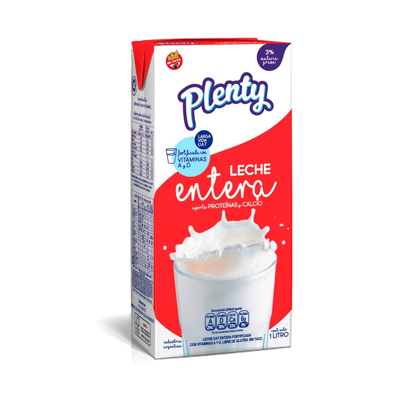 Leche UAT entera Plenty sin TACC tetra brik 1 l. - Carrefour