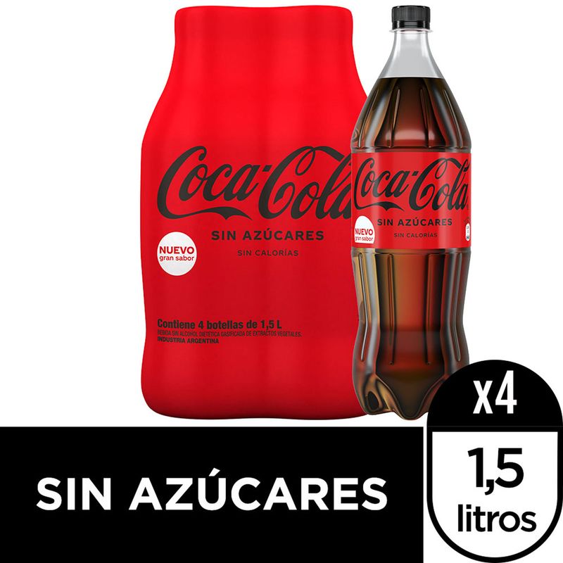 Gaseosa cola Coca Cola Zero pet x4 1,5 lts - Carrefour