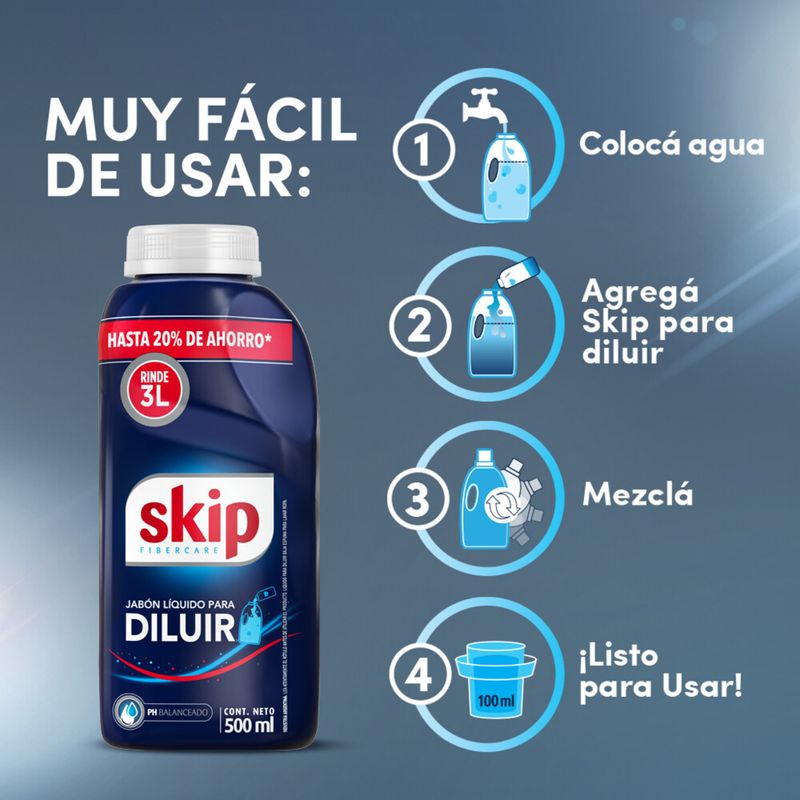 Jabón líquido Skip ropa para diluir fibercare botella 500 cc. - Carrefour