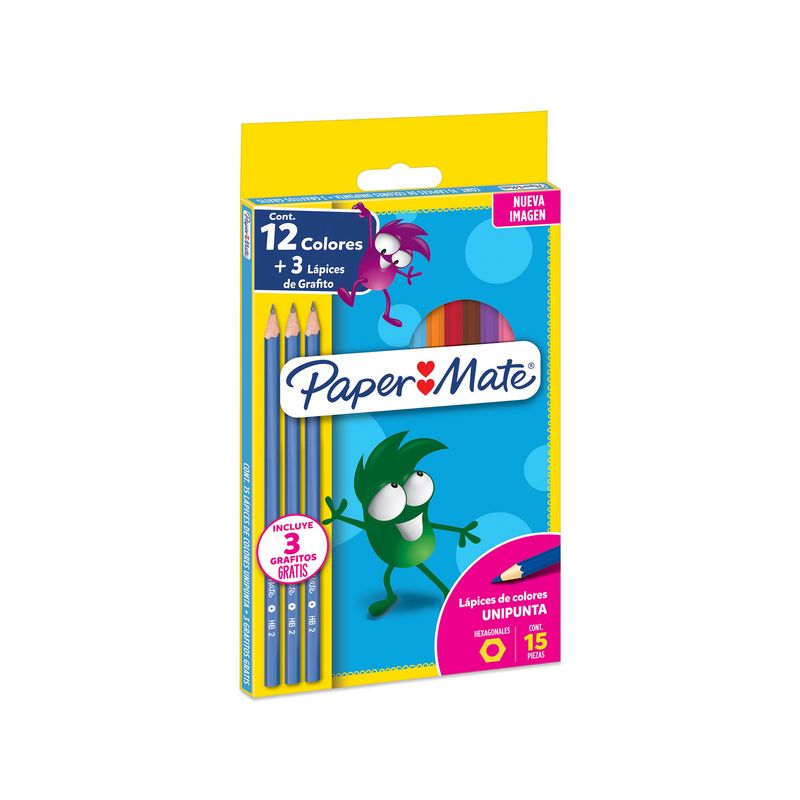 Lápices colores Paper Mate x 12 uni + 3 grafitos - Carrefour