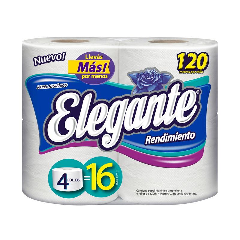 Papel Higiénico Elegante Hoja Simple 120 Mts X 4 Uni Carrefour