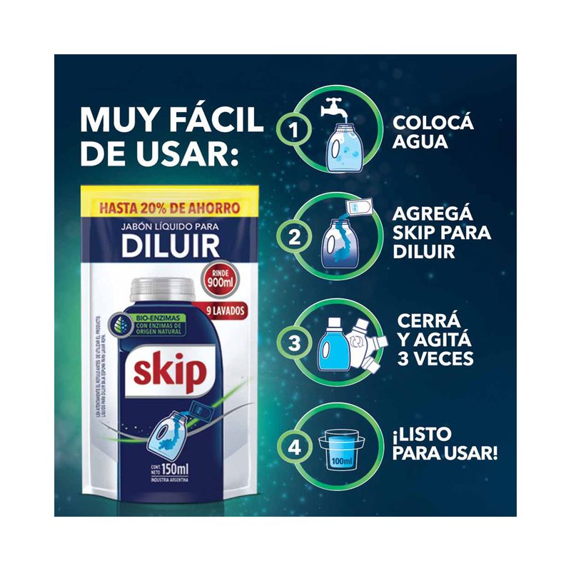 Jabón para ropa Skip con botella + líquido para diluir 150 cc. - Carrefour