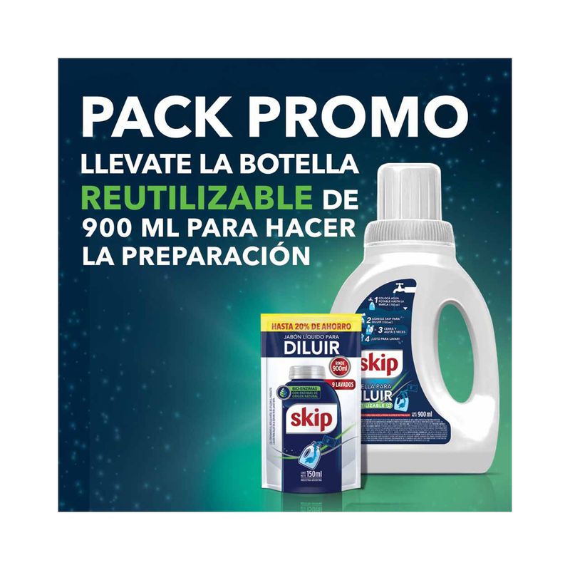 Jabón para ropa Skip con botella + líquido para diluir 150 cc. - Carrefour