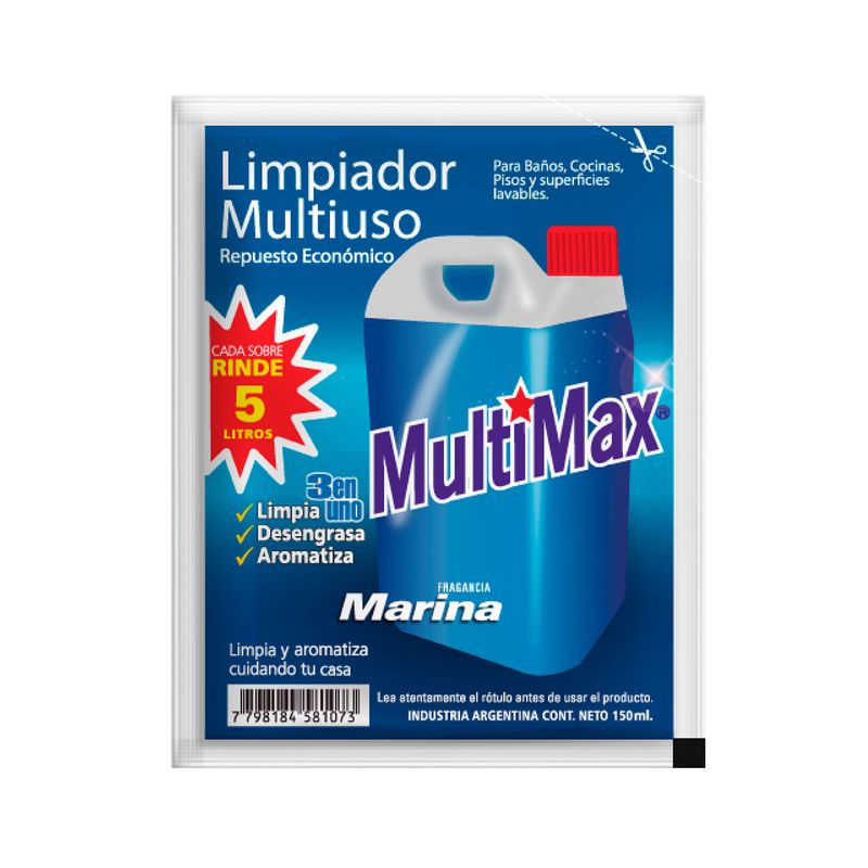 Limpiador multiuso Multimax para diluir marina (rinde 5 litros) 150 ml ...