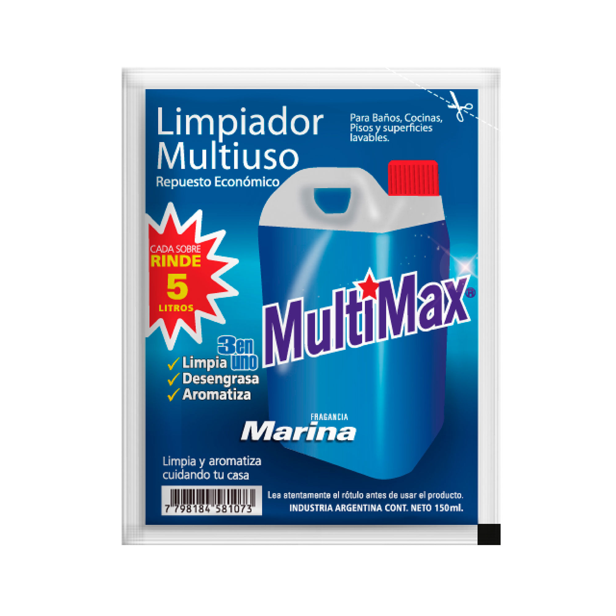 Limpiador multiuso Multimax para diluir marina (rinde 5 litros) 150 ml ...