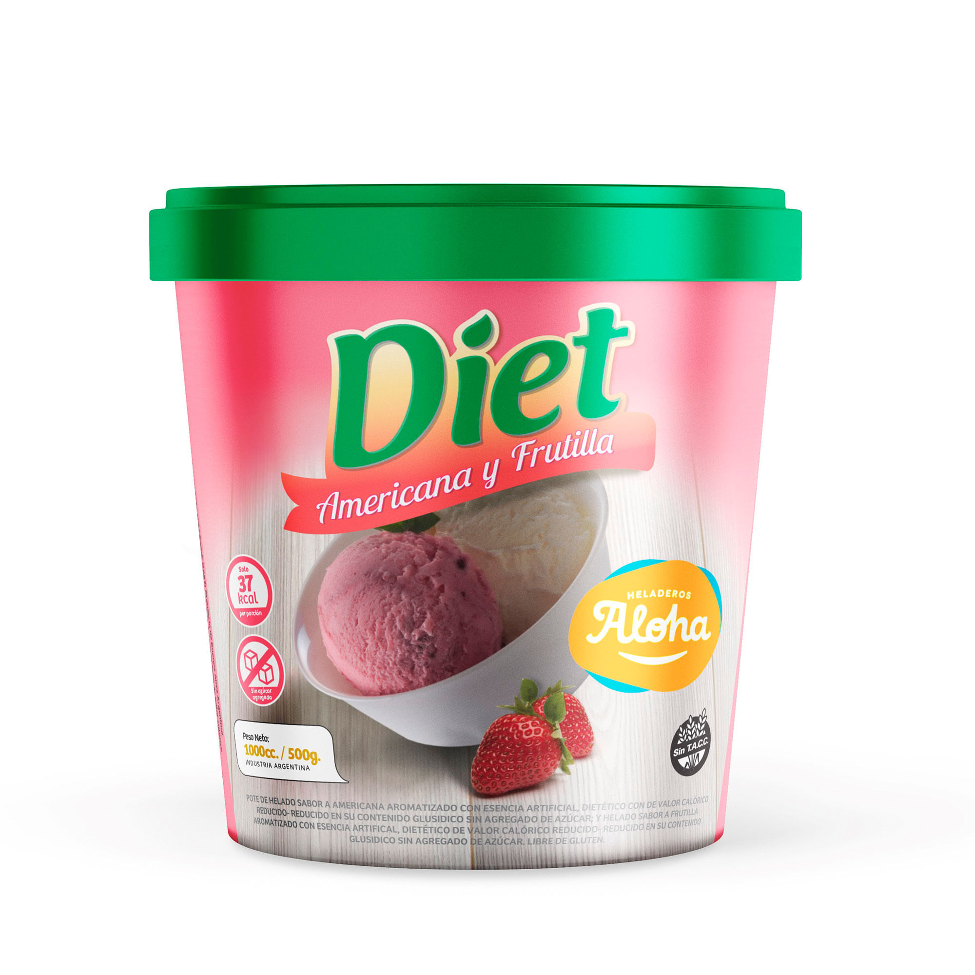 Helado diet Aloha de america y frutilla pote 500 g. - Carrefour