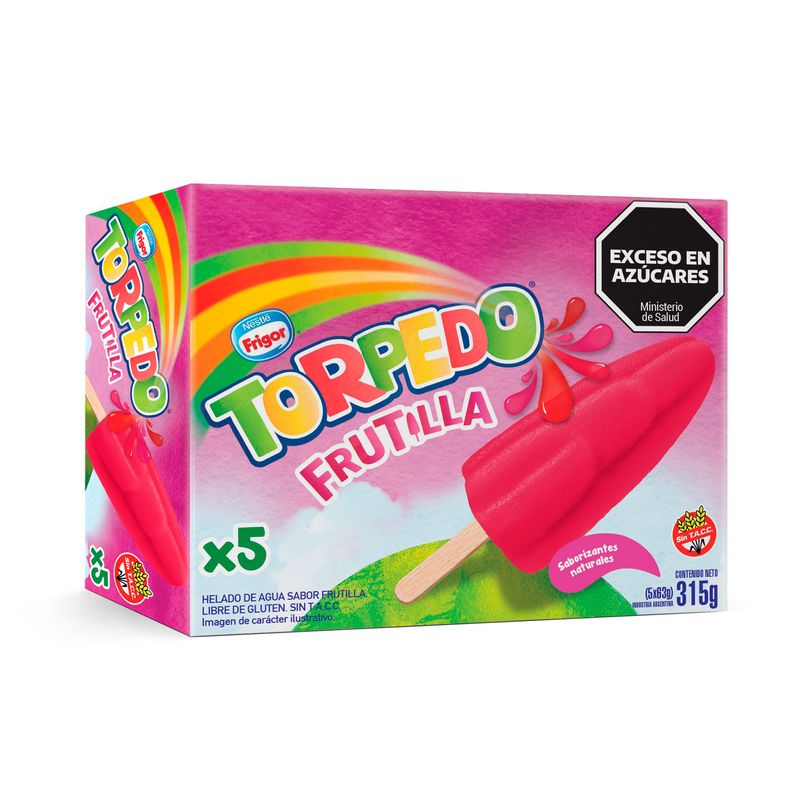 Helado de agua Torpedo palito de frutilla en caja 5 uni - Carrefour