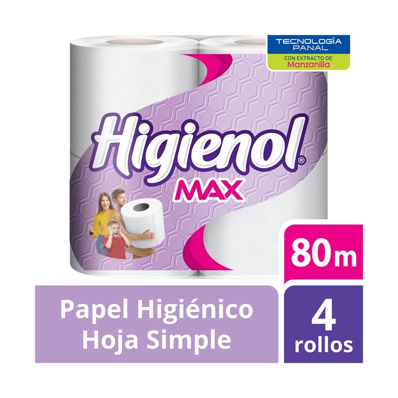 Papel Higiénico Higienol Hoja Simple Max Tecnología Panal 80 Mts X 4