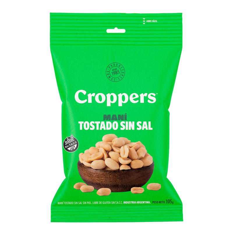Maní pelado tostado Croppers sin sal 105 g. - Carrefour