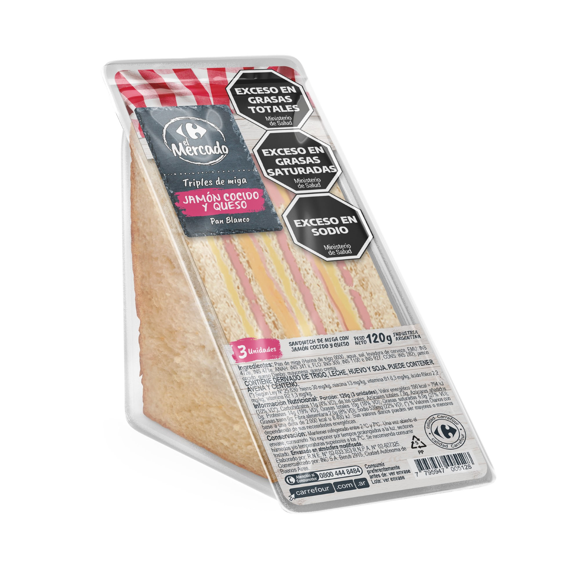 Sandwich triple de miga j/q pan blanco El Mercado 3 uni - Carrefour