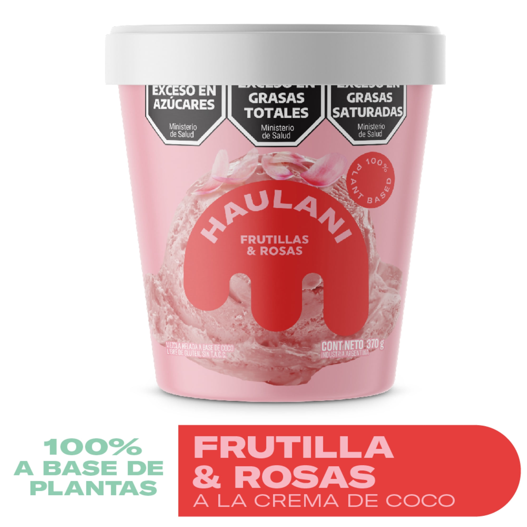 Helado Haulani de frutilla y rosas en pote 450 g. - Carrefour