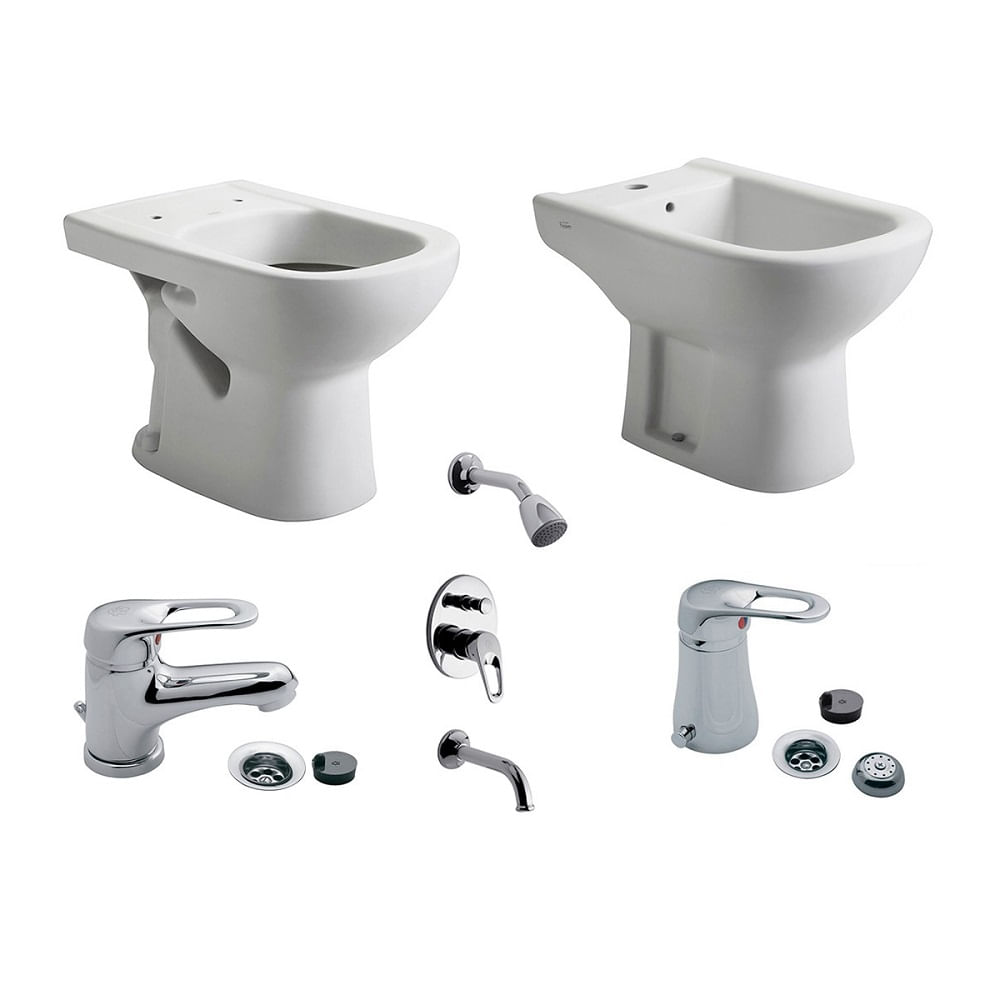 Inodoro corto + bidet 1 agujero Ferrum Bari + grifería FV - Carrefour