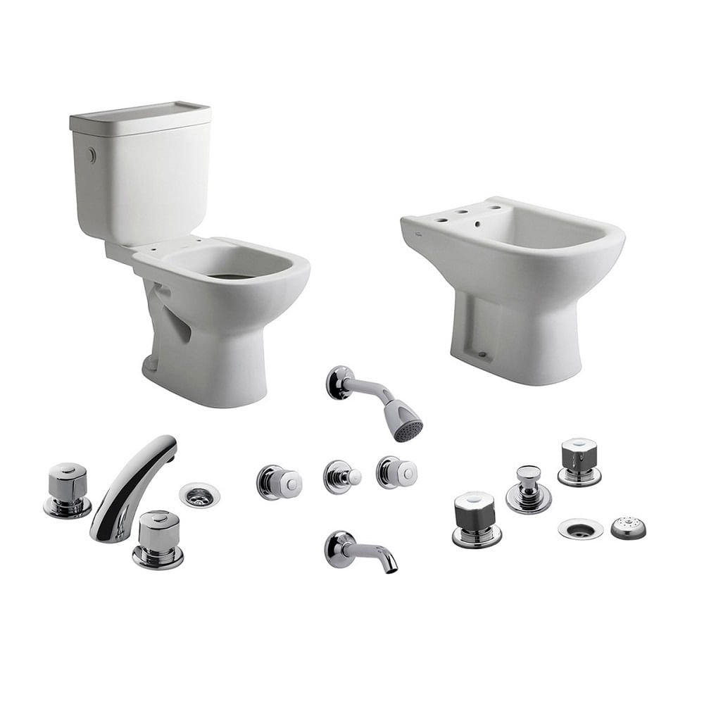 Inodoro largo + depósito dual + bidet 3 agujeros Ferrum Bari + grifería ...