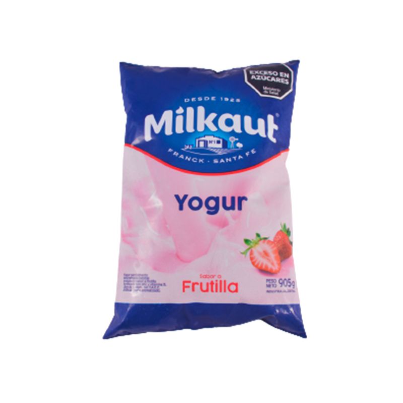 Yogur entero Milkaut de frutilla en sachet 905 g. - Carrefour