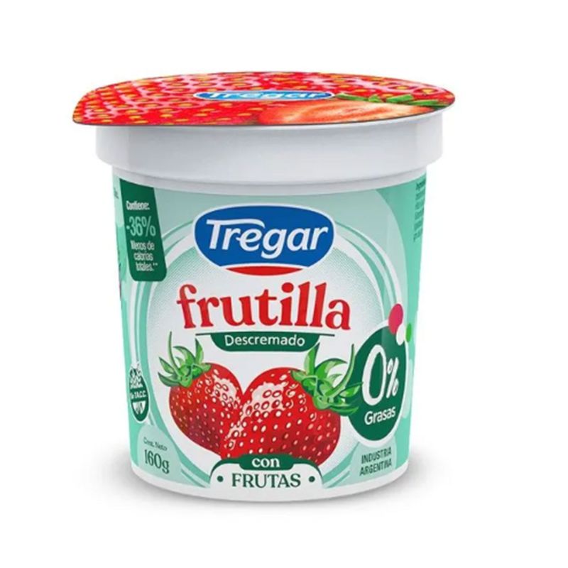 Yogur descremado Tregar de frutilla en pote 160 g. - Carrefour