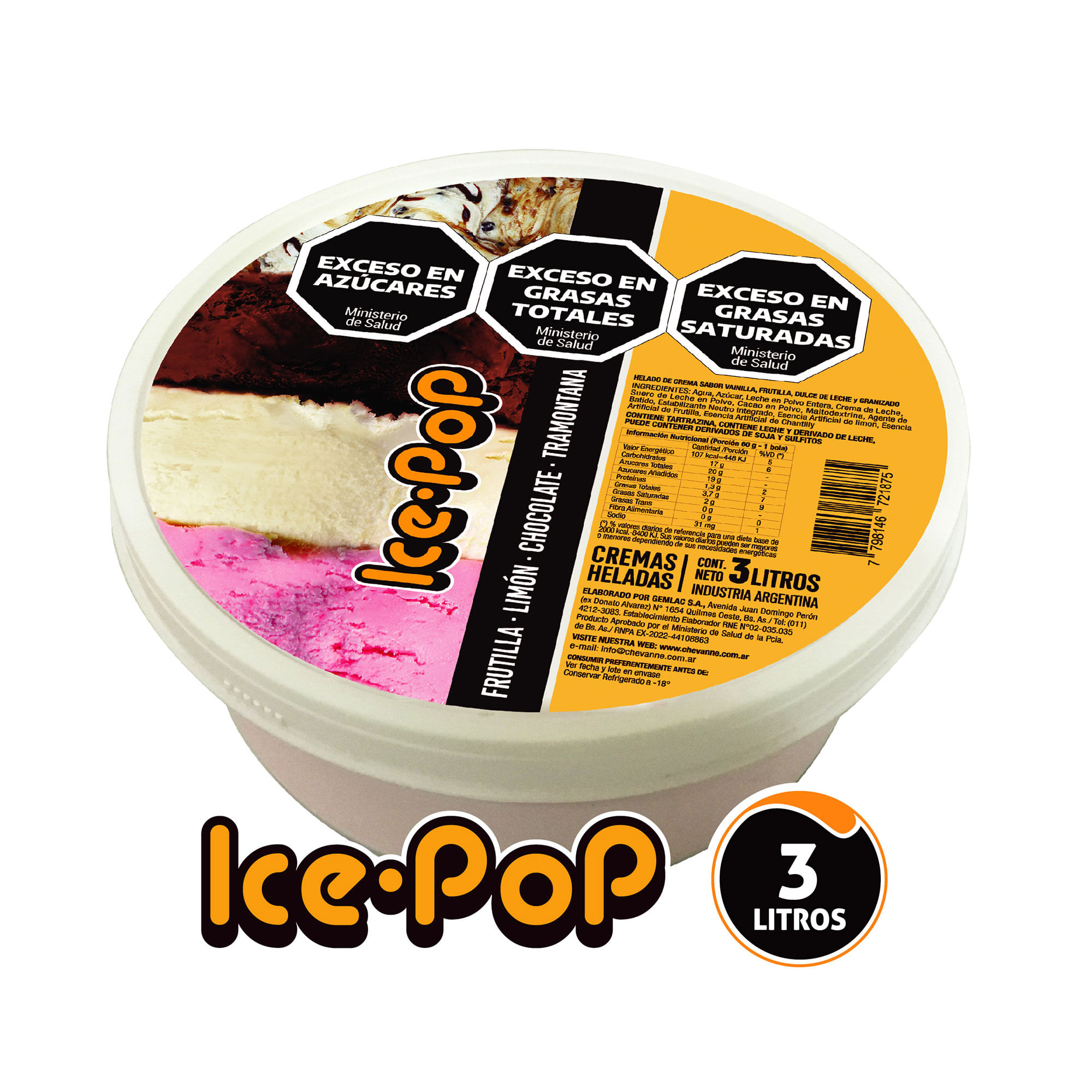 Helado Ice Pop de chocolate frutilla limón y tramontana 3 kg. - Carrefour