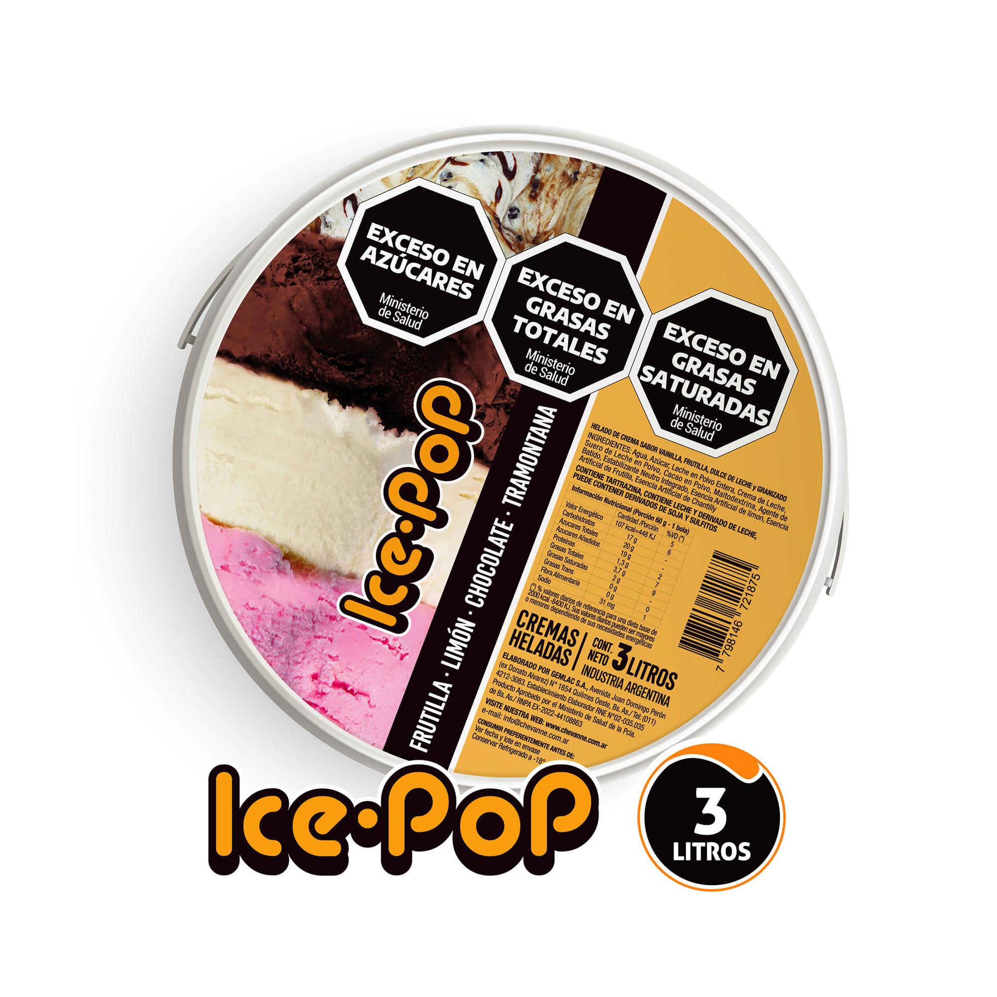 Helado Ice Pop de chocolate frutilla limón y tramontana 3 kg. - Carrefour