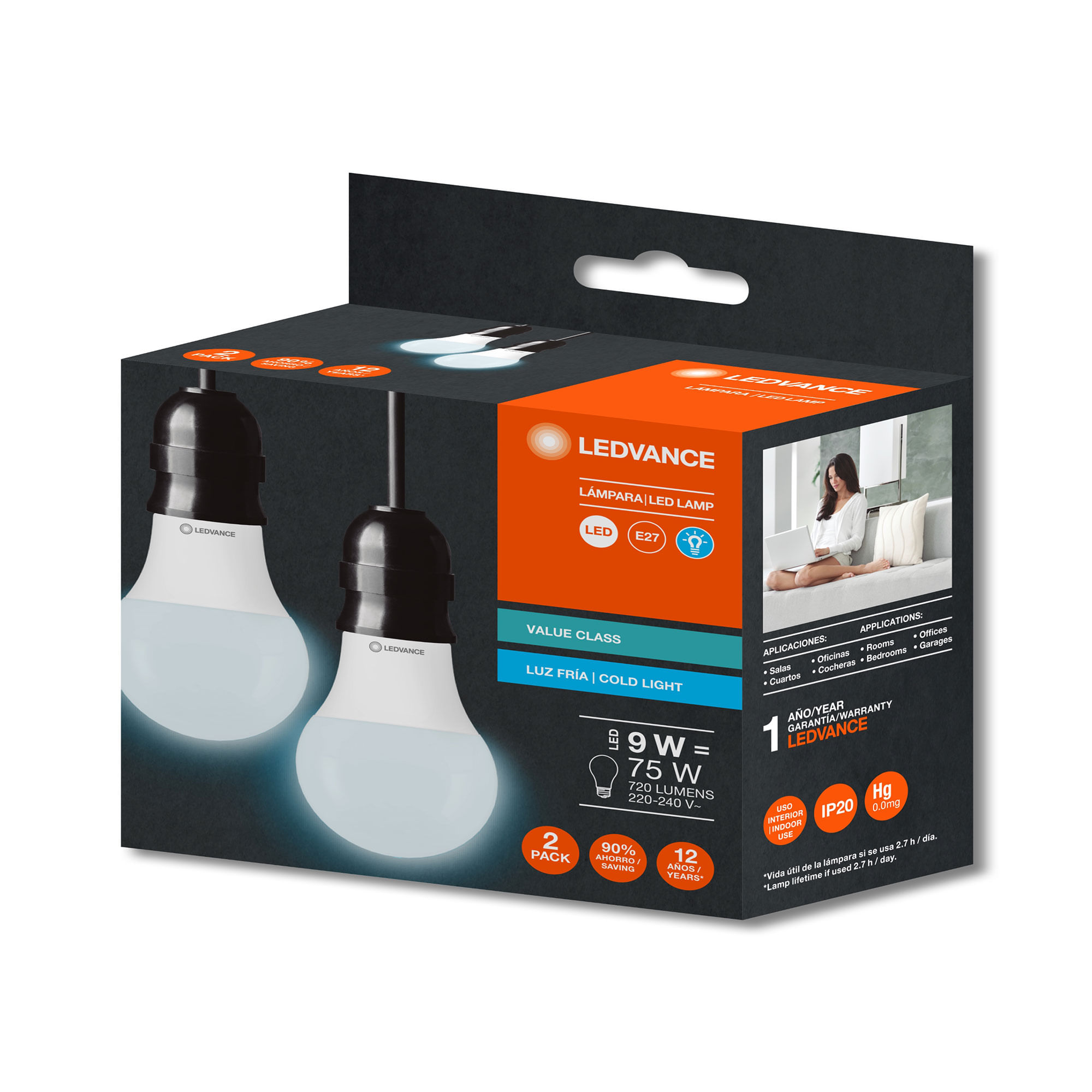 Lámpara Ledvance led bulbo 9w 220v E27 g4 pk2 fría - Carrefour