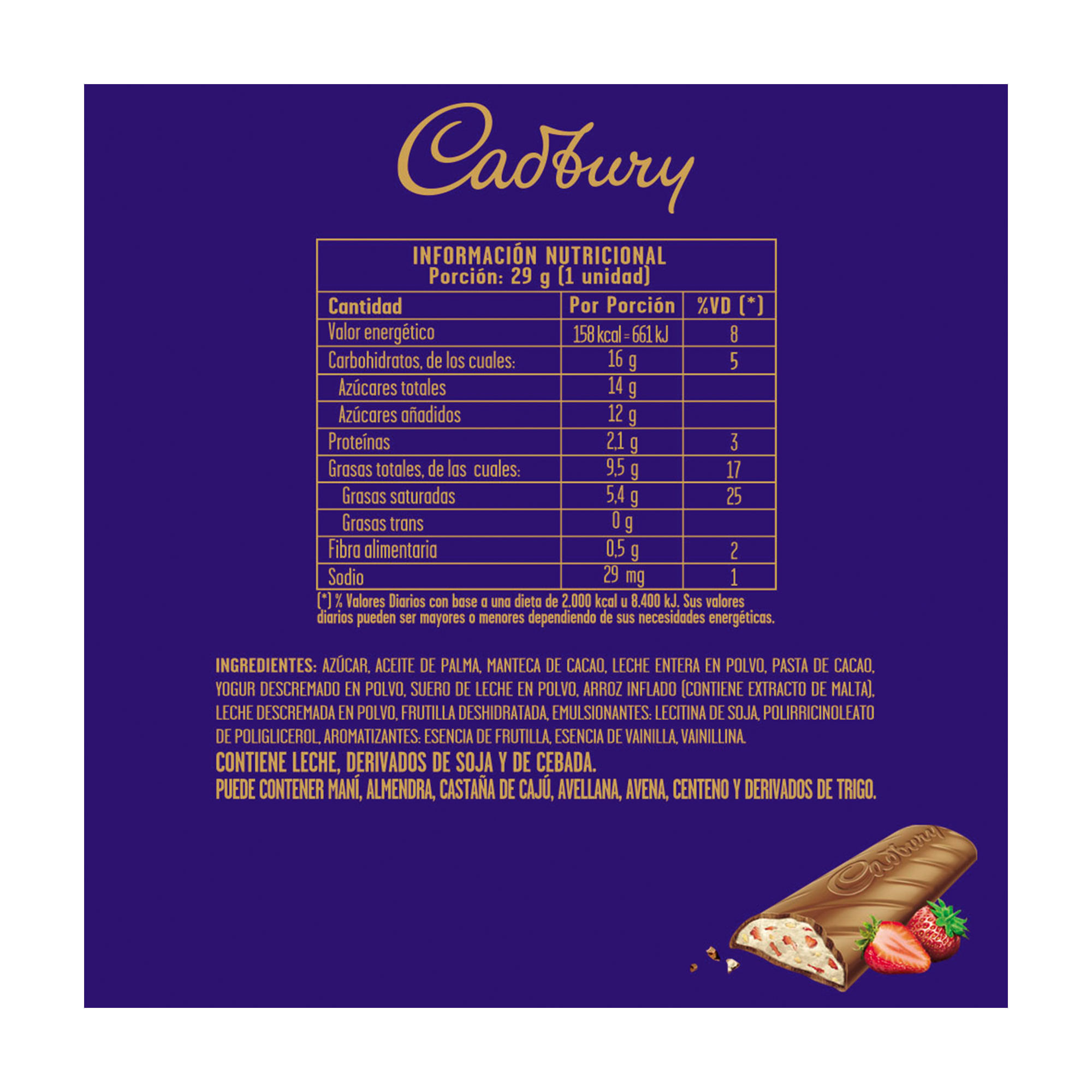 Chocolate Cadbury frutilla relleno yoghurt 82 g. - Carrefour