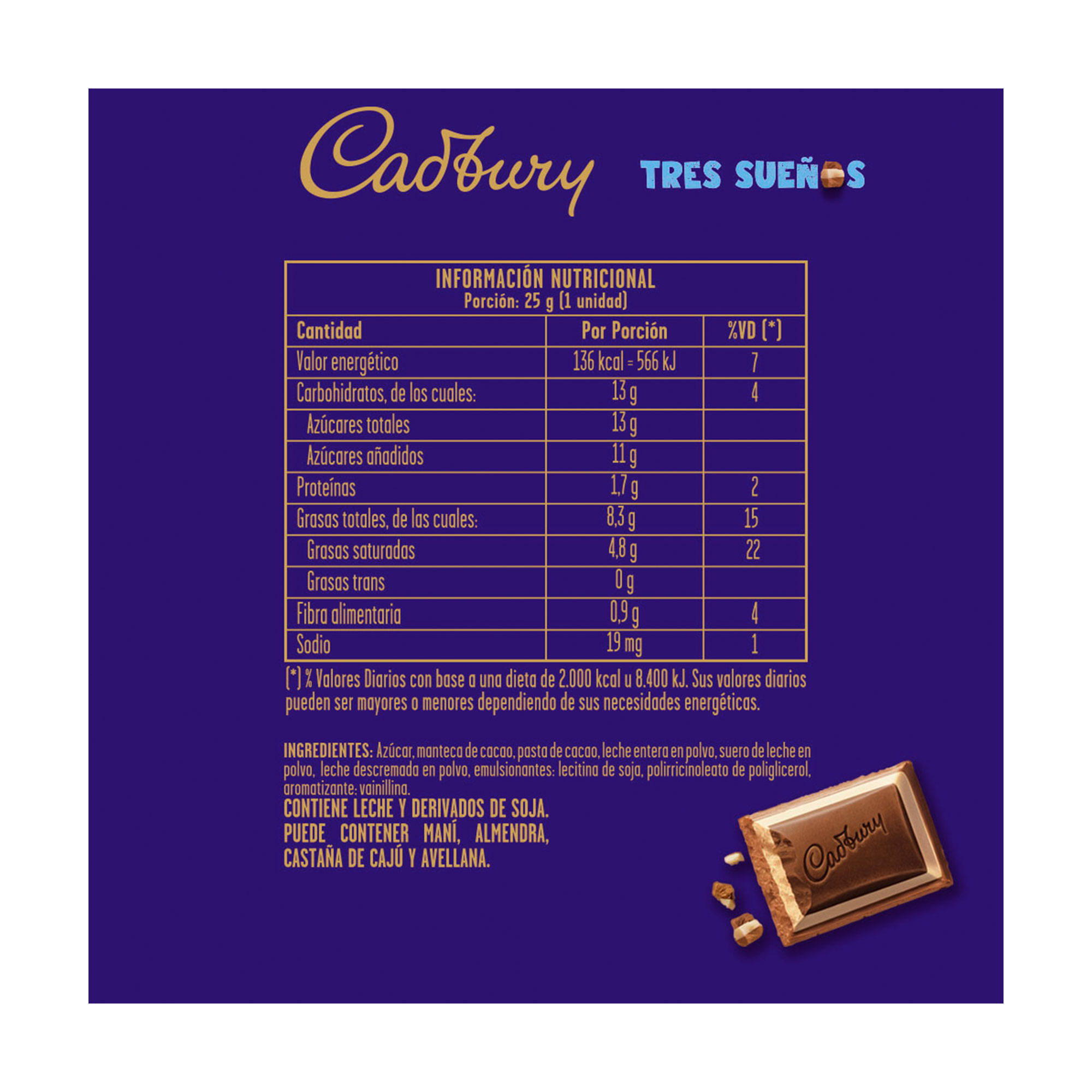 Chocolate Cadbury tres sueños 82 g. - Carrefour