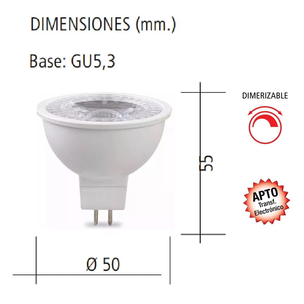 Lampara dicroica led mr16 dimerizable 5w luz dia 12v TBCin - Carrefour