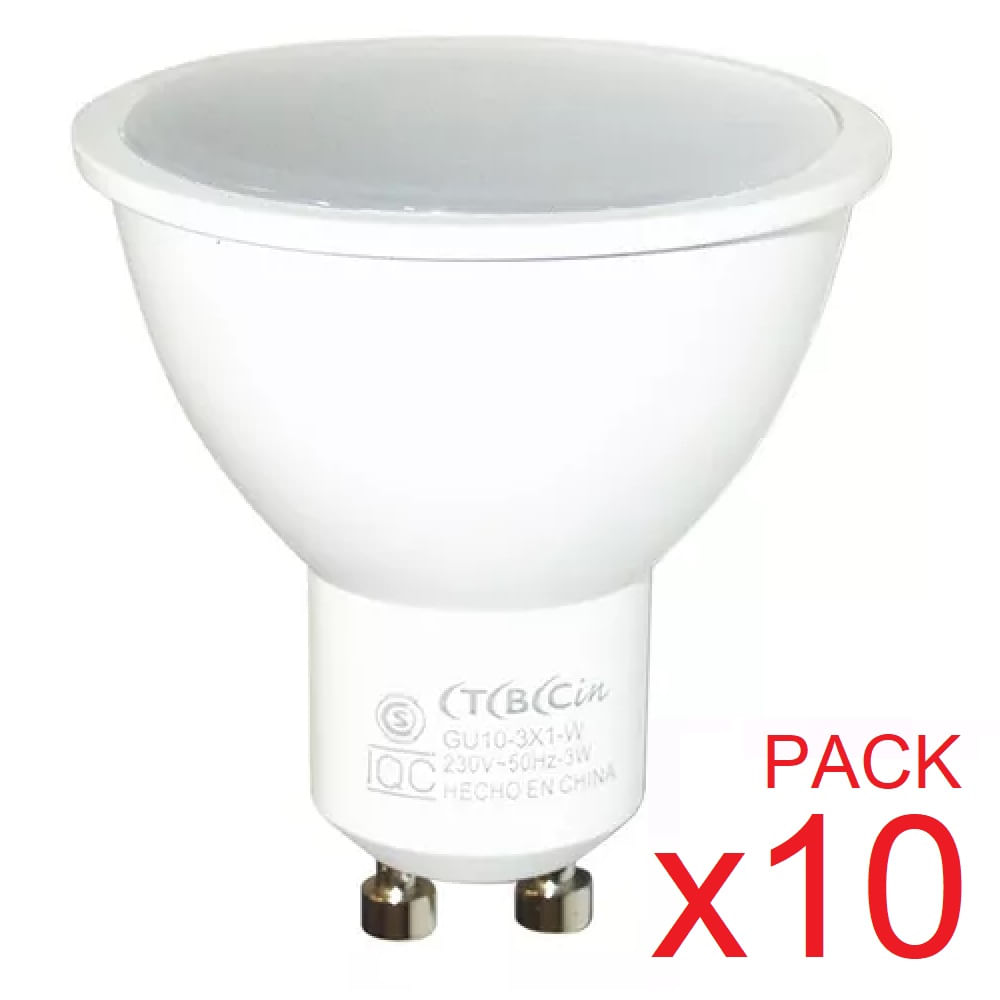 Lampara dicroica led gu10 3 leds 3w luz dia TBCin pack x10 - Carrefour