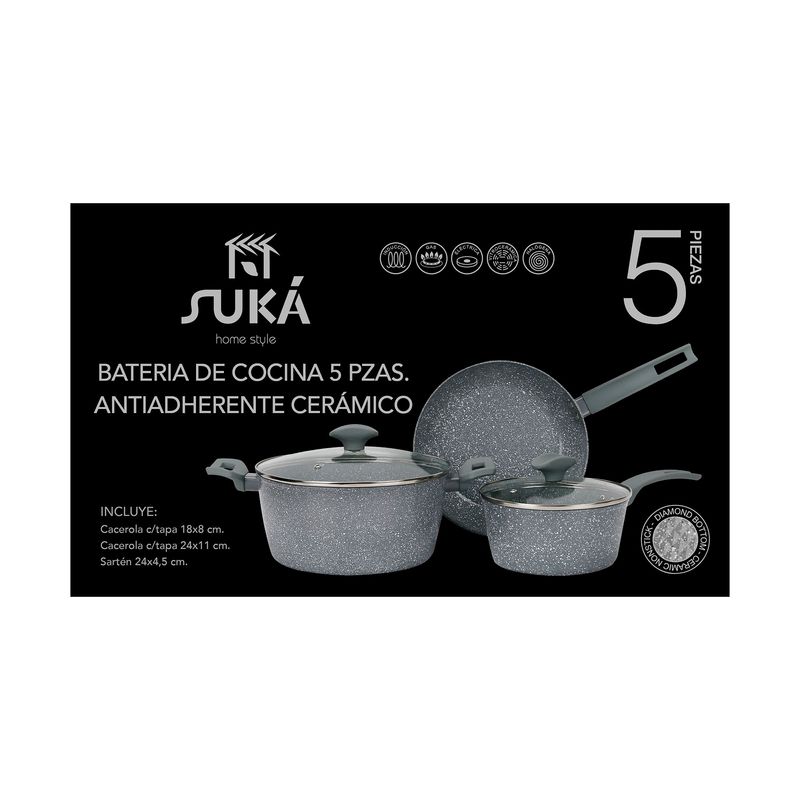 Set de cocción Suka 5 piezas gris cerámico - Carrefour